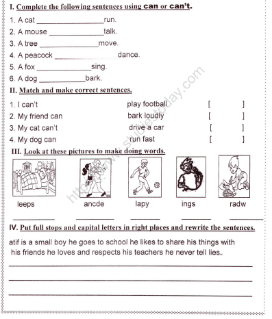 CBSE Class 1 English Grammar And Vocabulary Worksheet